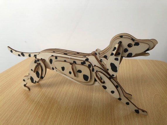 Three dimensional wooden assembled toy dog hand painted model | Etsy