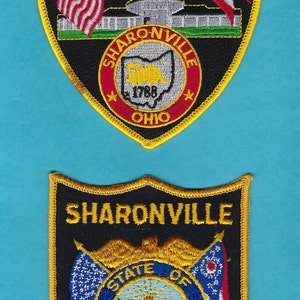 SHARONVILLE POLICE Department Embroidered Shoulder Patch Set OHIO A-W-E ...