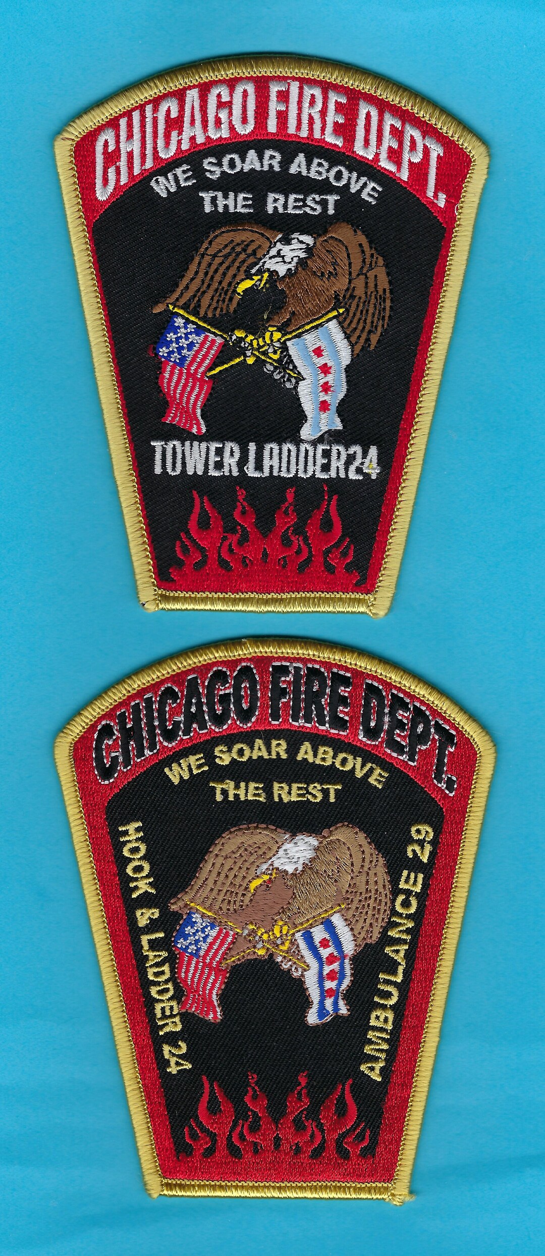 CHICAGO FIRE DEPT Tower Ladder 24 Patch Set we Soar Above the Rest ...