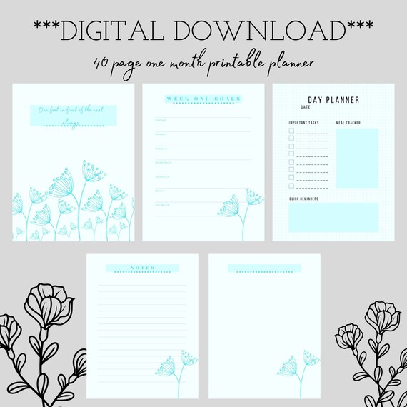 Printable Monthly Blue Planner Digital Download | Etsy