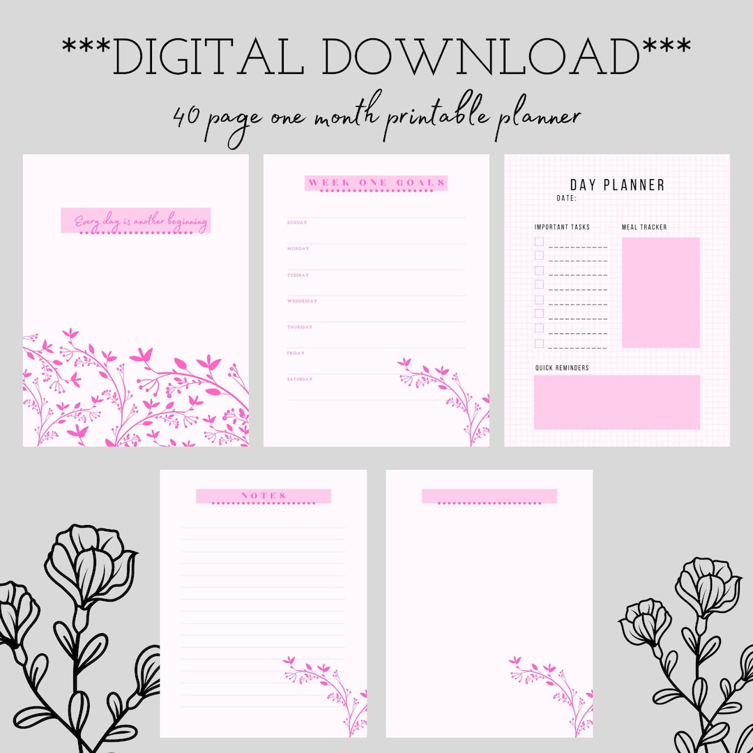 Printable Monthly Pink Planner, Digital Download - Etsy