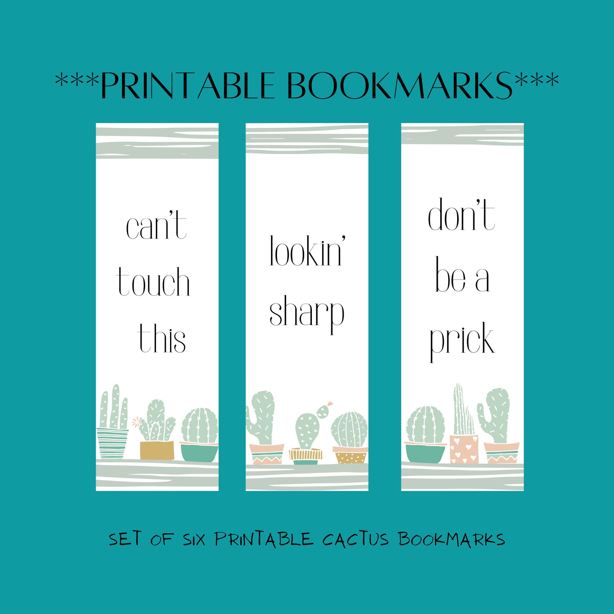 Printable Cactus Bookmarks, Digital Download - Etsy