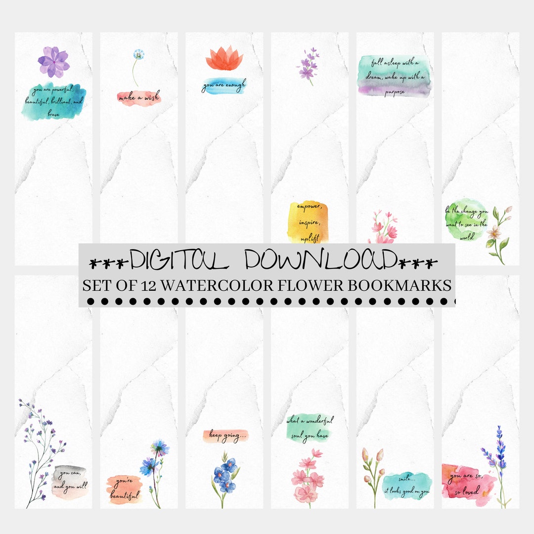 Printable Watercolor Flower Bookmarks, Digital Download - Etsy
