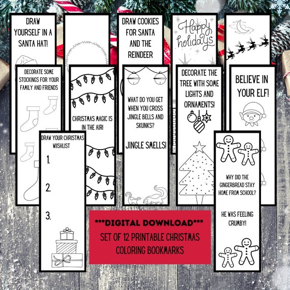 Printable Christmas Coloring Bookmarks Digital Download | Etsy