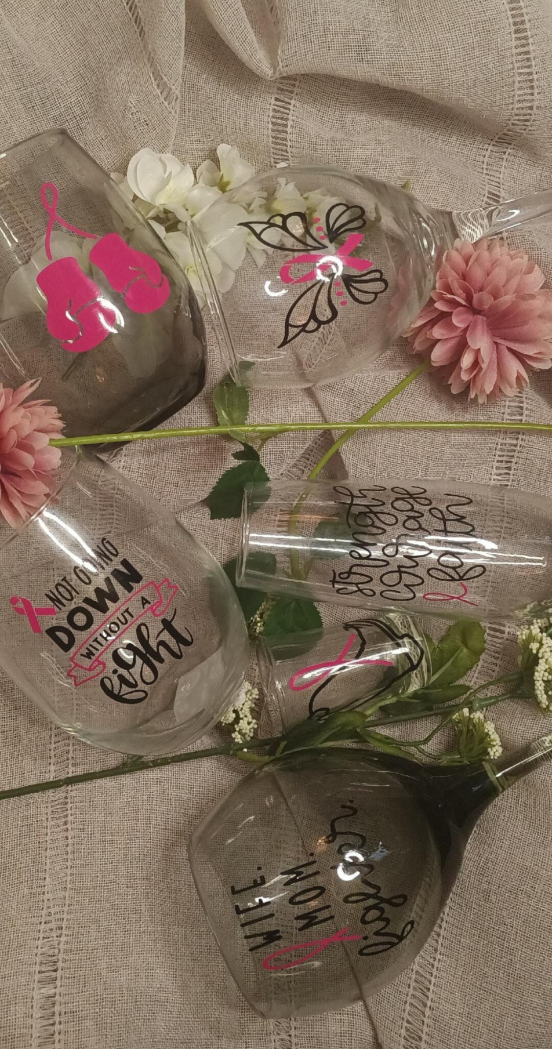 Breast Cancer Wine Glasses, Breast Cancer Support Wine Glasses, Breast ...