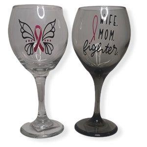 Breast Cancer Wine Glasses, Breast Cancer Support Wine Glasses, Breast ...