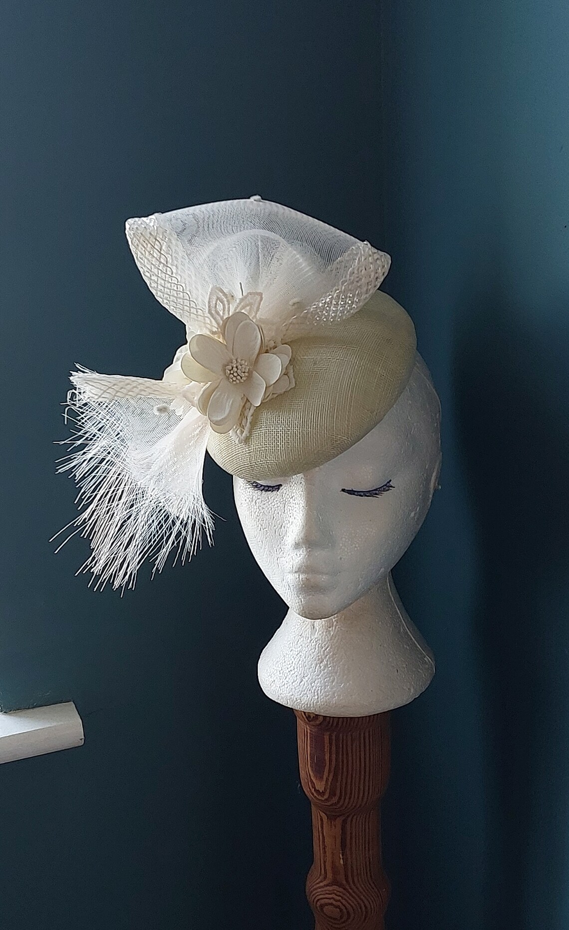 Ivory Cream Wedding Hat With Crinoline Bow Detail, Bride, Mother of the ...