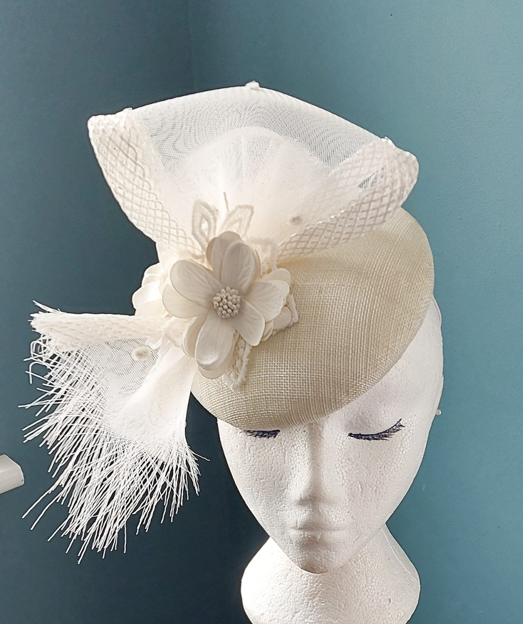 Ivory Cream Wedding Hat With Crinoline Bow Detail, Bride, Mother of the ...