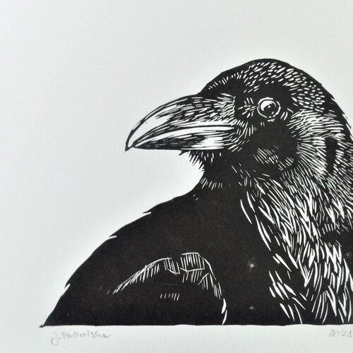 Raven Linocut Print Original Art Relief Art Print Linoleum - Etsy