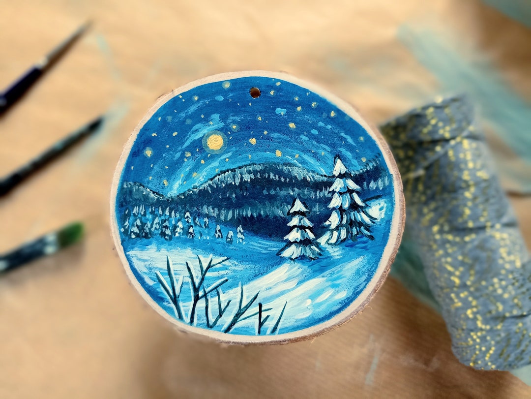 Winter Starry Night Scenery Mountain View Small Gift - Etsy