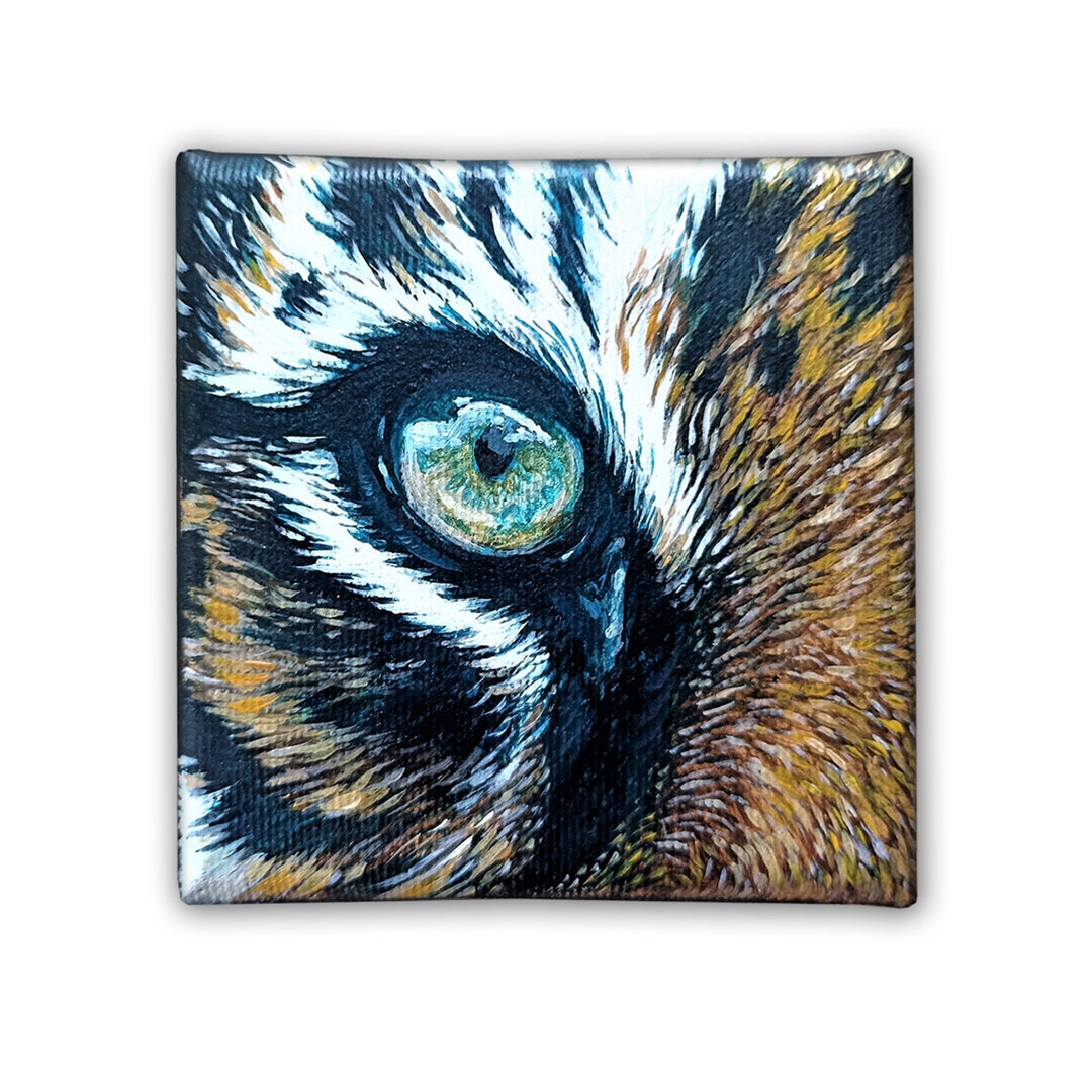 Tiger Eye Painting on Canvas, 10 X 10cm, Original Acrylic Realistic ...