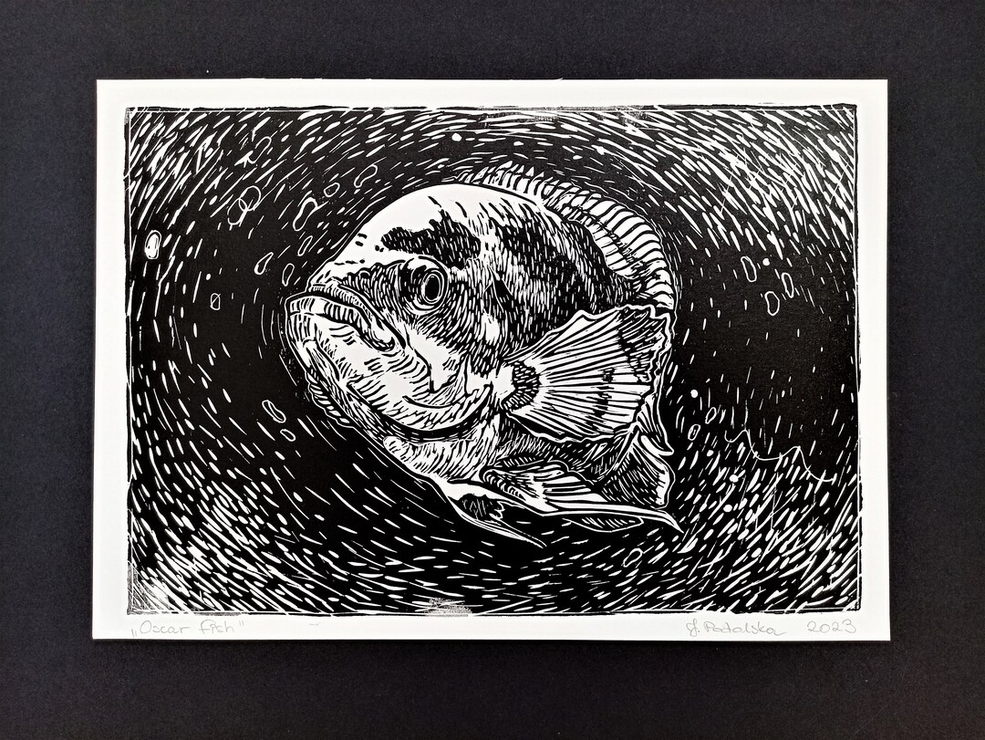 Oscar Fish Linocut Print, Original Hand Printed Art, A4 Relief Art ...