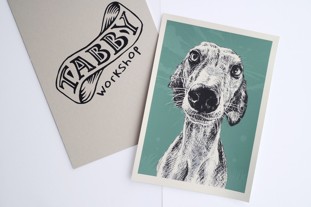 Hand-printed Sighthound Portret, Silk Screen Printing, Chart Dog Poster ...