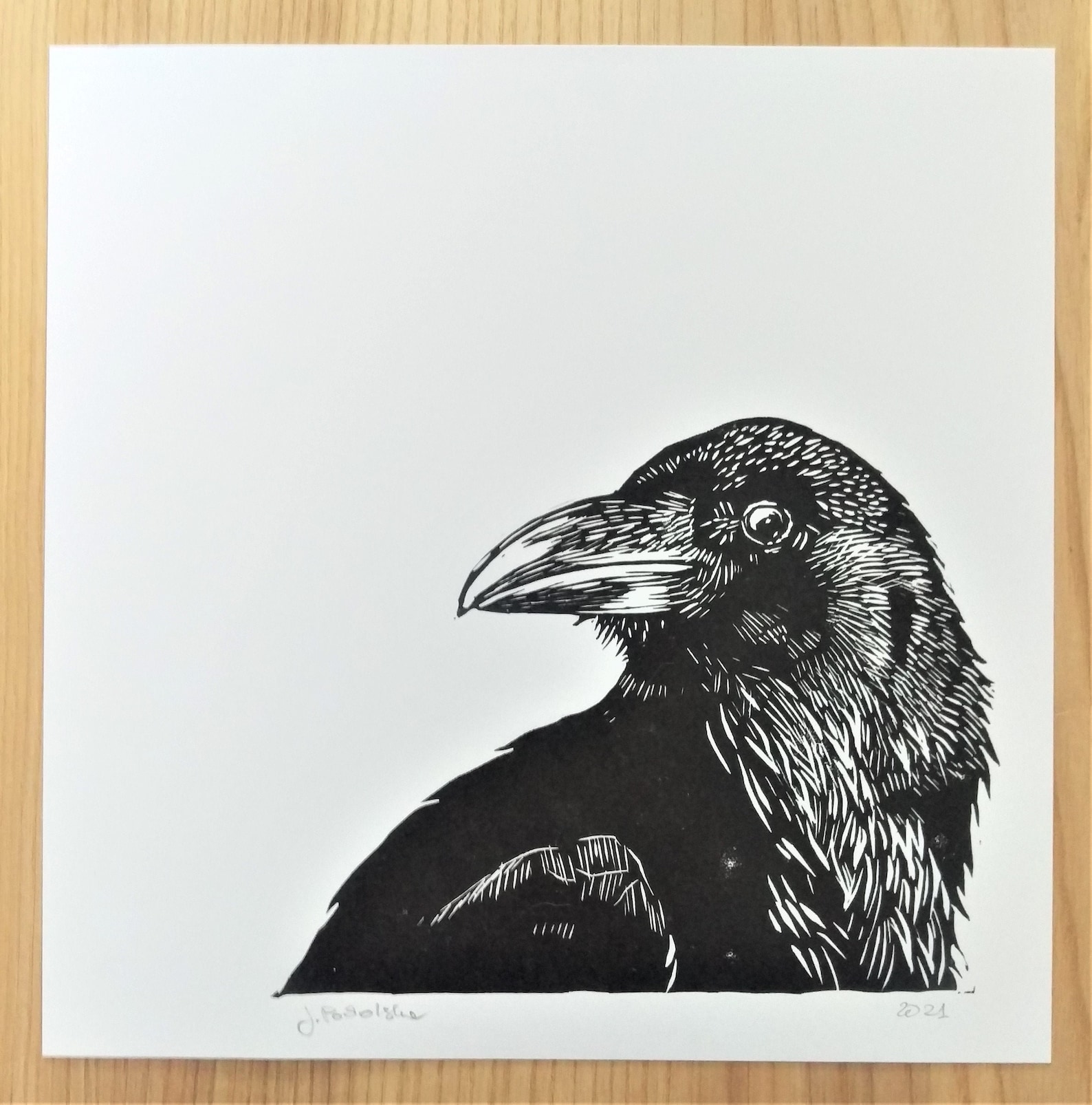 Raven Linocut Print Original Art Relief Art Print Linoleum - Etsy