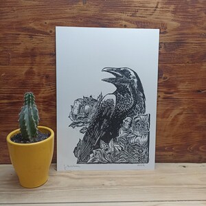 Raven and Roses Linocut Print Original Art Relief Art Print - Etsy