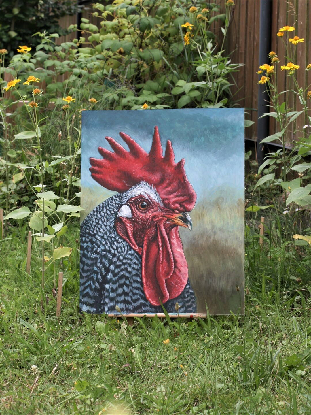 Large Realistic Acrylic Painting, Hand-painted Rooster Portrait ...
