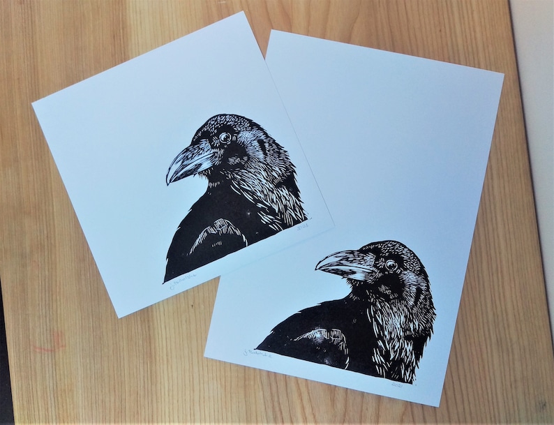 Raven Linocut Print Original Art Relief Art Print Linoleum - Etsy