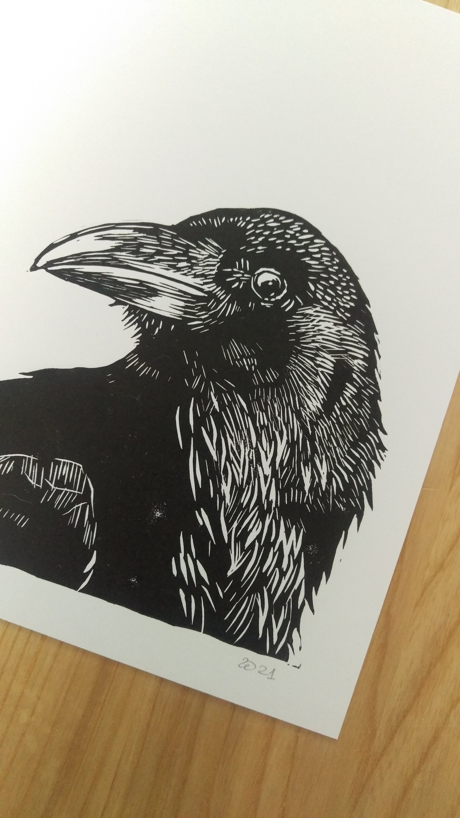 Raven Linocut Print Original Art Relief Art Print Linoleum - Etsy