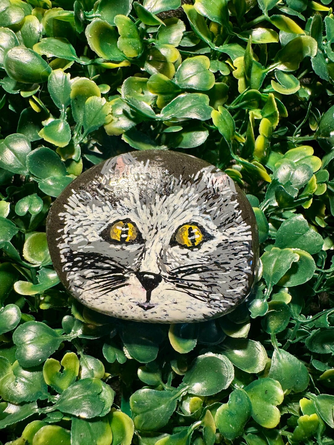 Hand Painted Rock of a Gray Tabby Cat. Gift for Cat Lovers. Garden ...