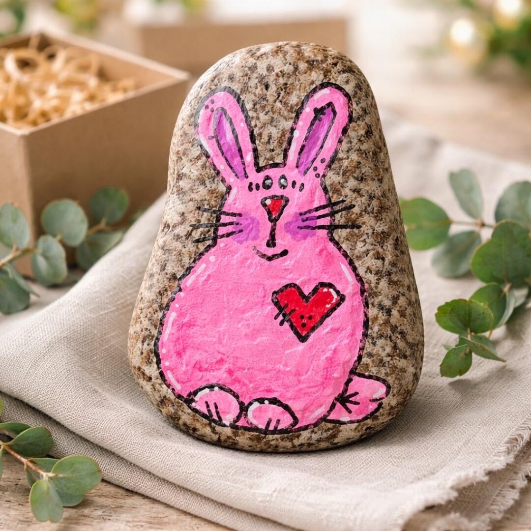 Hand Painted Easter Bunny Rock, Garden Stone - Etsy