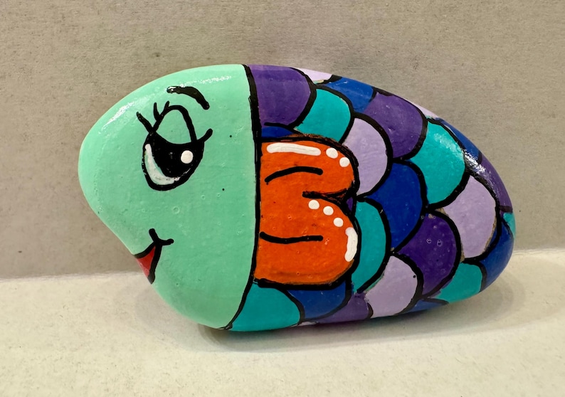 Hand Painted Rock, Fish, Fun One of a Kind Gift, Garden Decor - Etsy