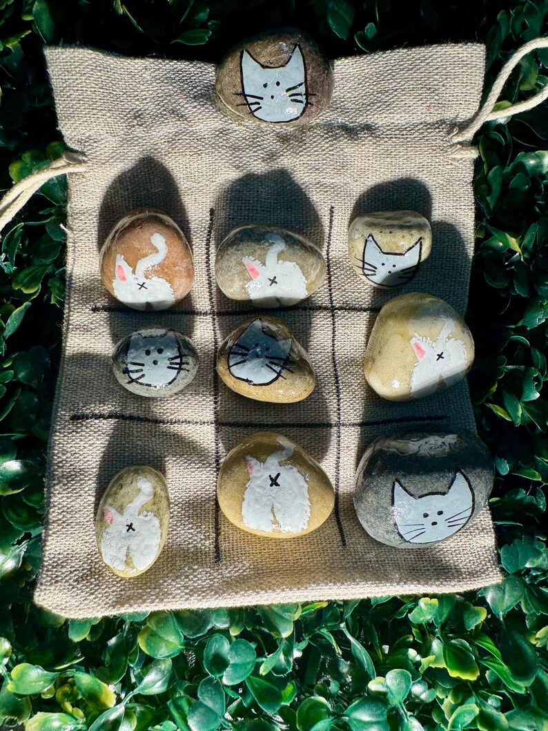 Hand Painted Rock Tic Tac Toe Game – Cat Lover Gift - Etsy