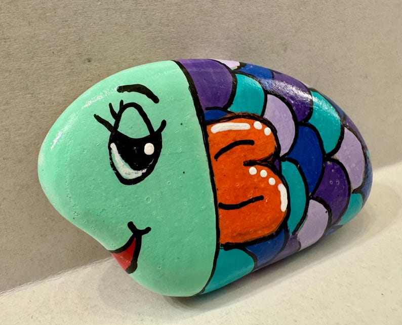 Hand Painted Rock, Fish, Fun One of a Kind Gift, Garden Decor - Etsy