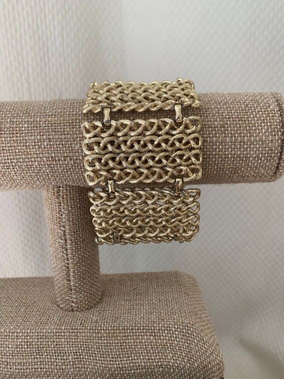 Vintage gold link panel bracelet - Gem