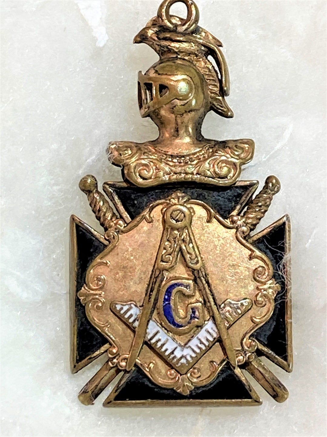 Rare Two-sided Masonic Fob, With Crested Helmet and Three Enamel Colors ...