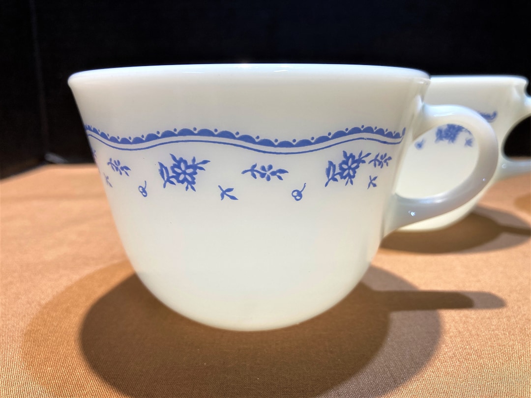 Four (4) Pyrex "morning Blue" Coffee Cups - Etsy