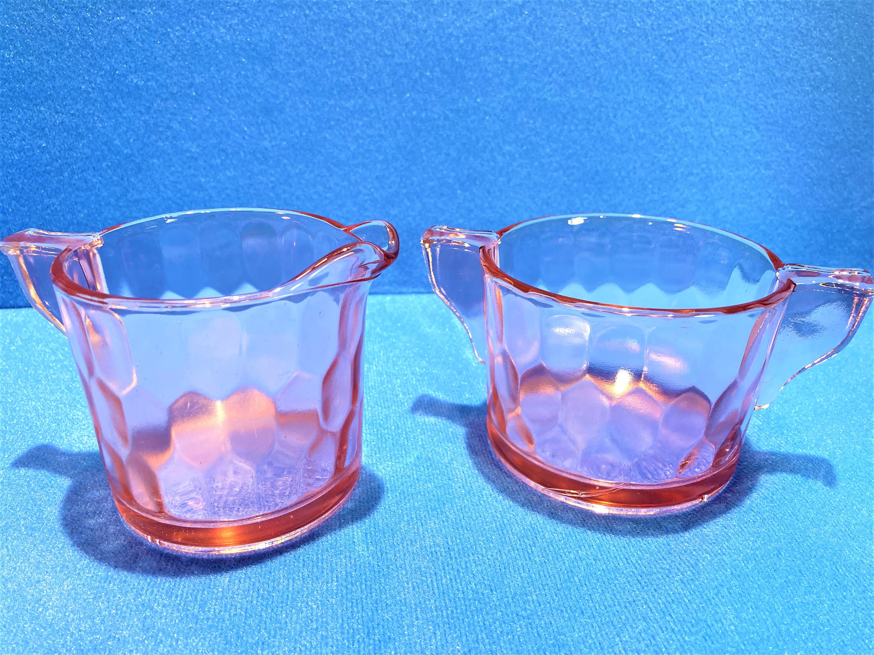 A Jeanette Pink Hex Optic, AKA Honeycomb, Sugar and Creamer Set ...