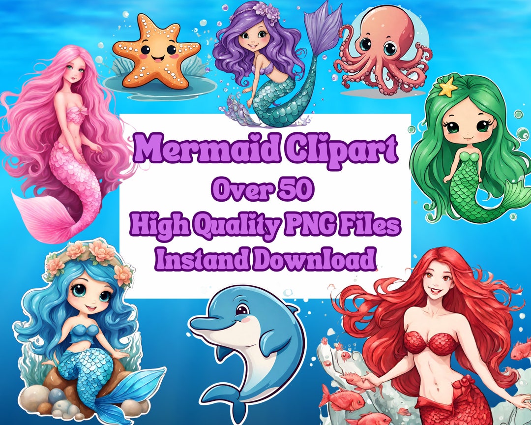Multicoloured Mermaid Clipart Bundle. With FREE Under the Sea Clipart ...