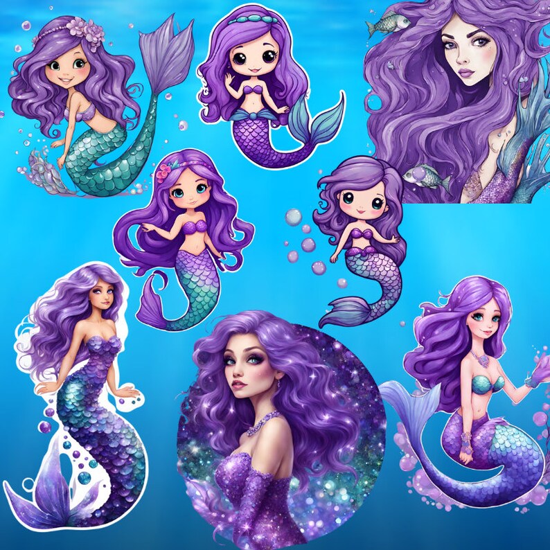 Multicoloured Mermaid Clipart Bundle. With FREE Under the Sea Clipart ...