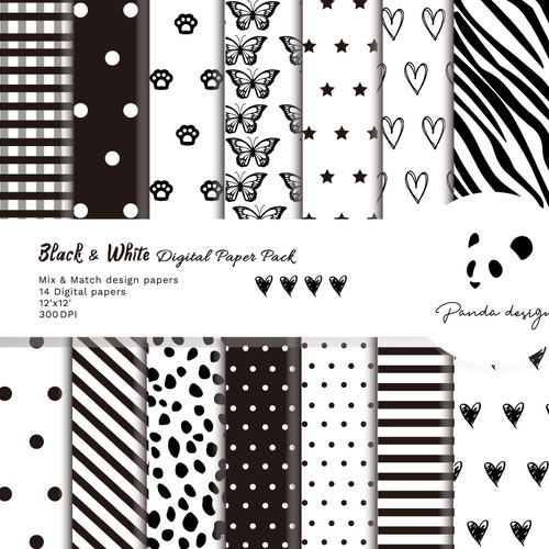 72 Black and White Digital Paper Pack. Patterns Scrapbooking - Etsy