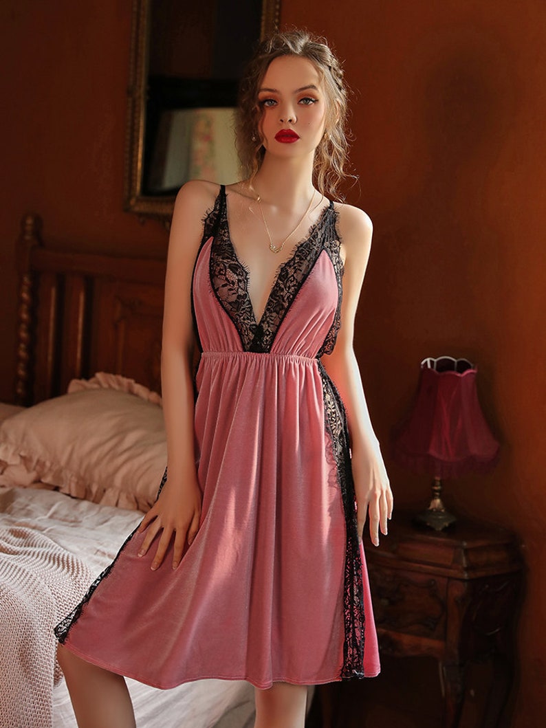 Velvet Sexy Nightgown Women Lace Erotic Nightdress Lingerie Etsy