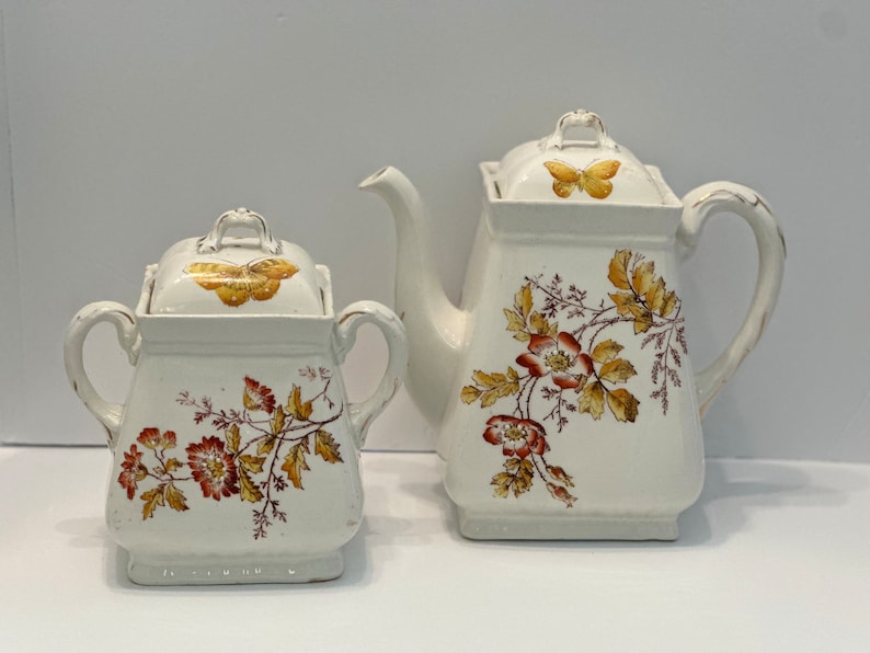 Antique John Maddock and Sons Royal Semi Porcelain Teapot and Biscuit ...