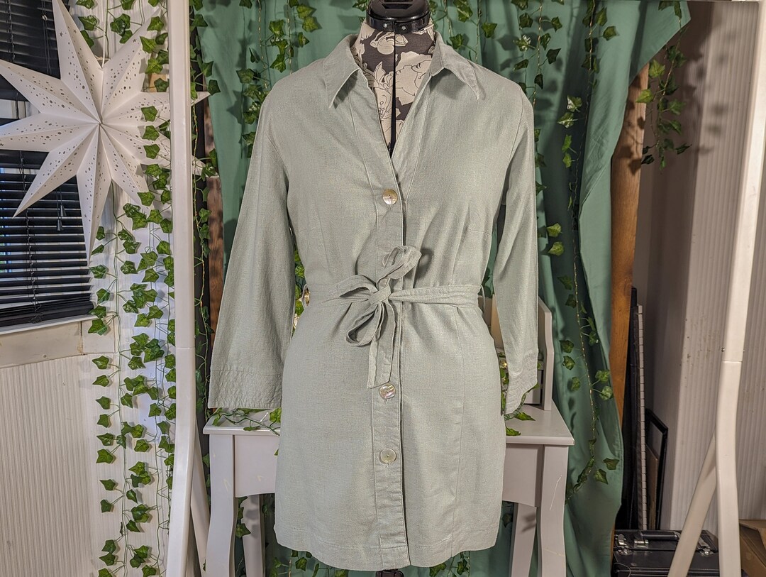 Sage Green Boho Cottagecore Linen Mix Long Sleeve Shirt/tunic Blouse ...
