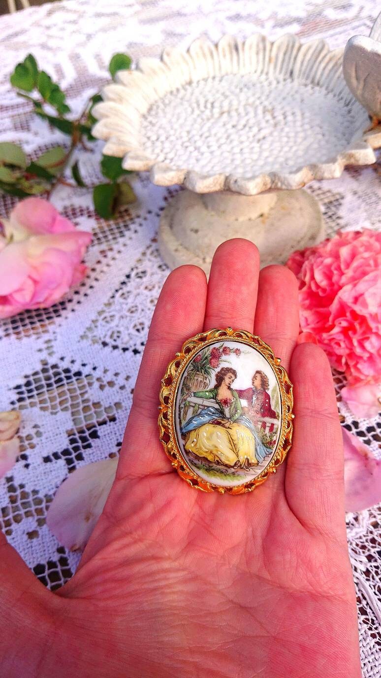 Large Vintage Limoges Porcelain Cameo Brooch of Painted Couple. - Etsy