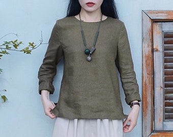 Women's Linen Tops 100% Linen Long Sleeves Shirt Loose - Etsy
