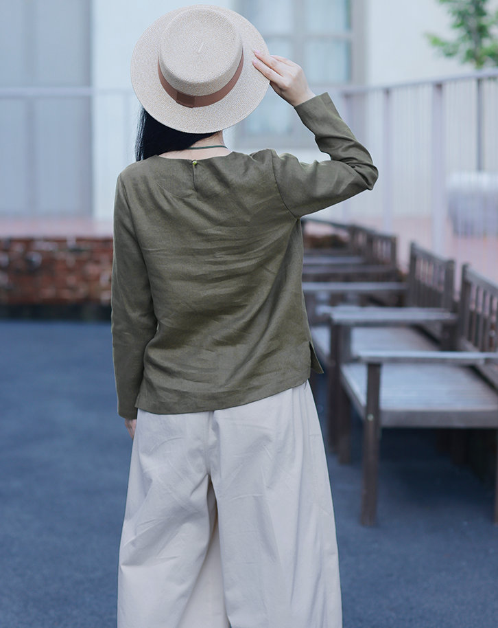 Women's Linen Tops 100% Linen Long Sleeves Tops Loose | Etsy