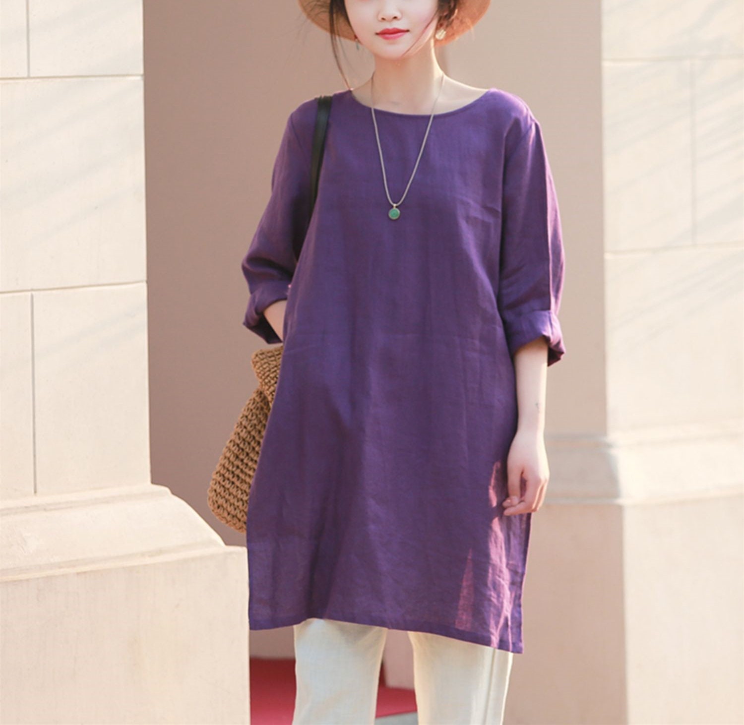 100% Linen Tunic Tops Women Long Sleeves Tops Loose Linen - Etsy