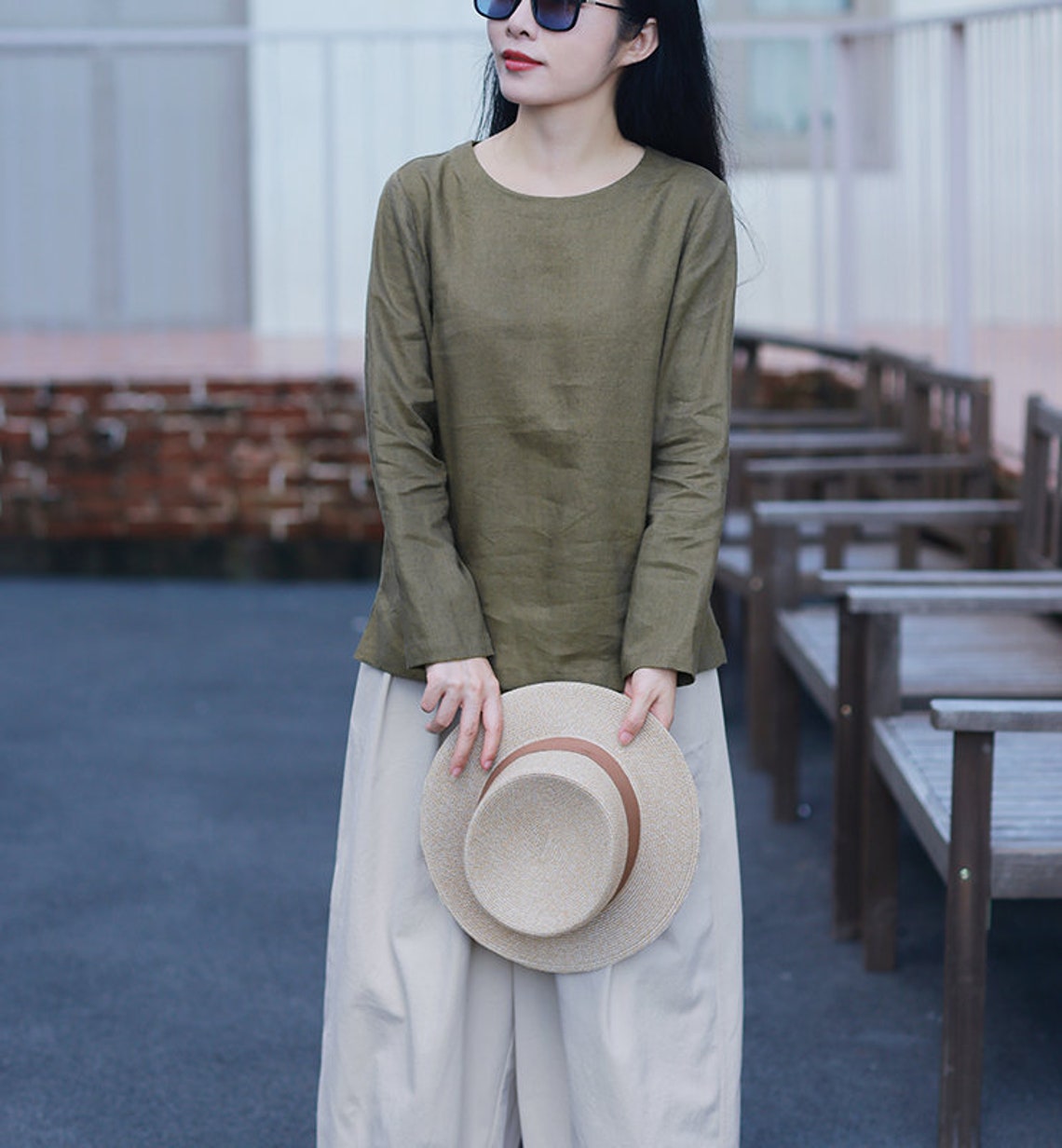 Women's Linen Tops 100% Linen Long Sleeves Tops Loose | Etsy