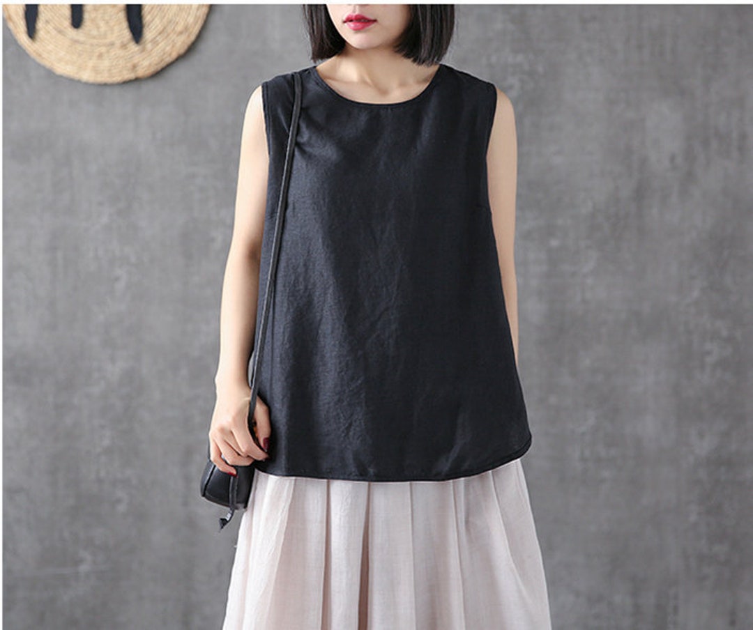 Women's Linen Tops Sleeveless Shirt Linen Blouses Loose Linen Shirt ...