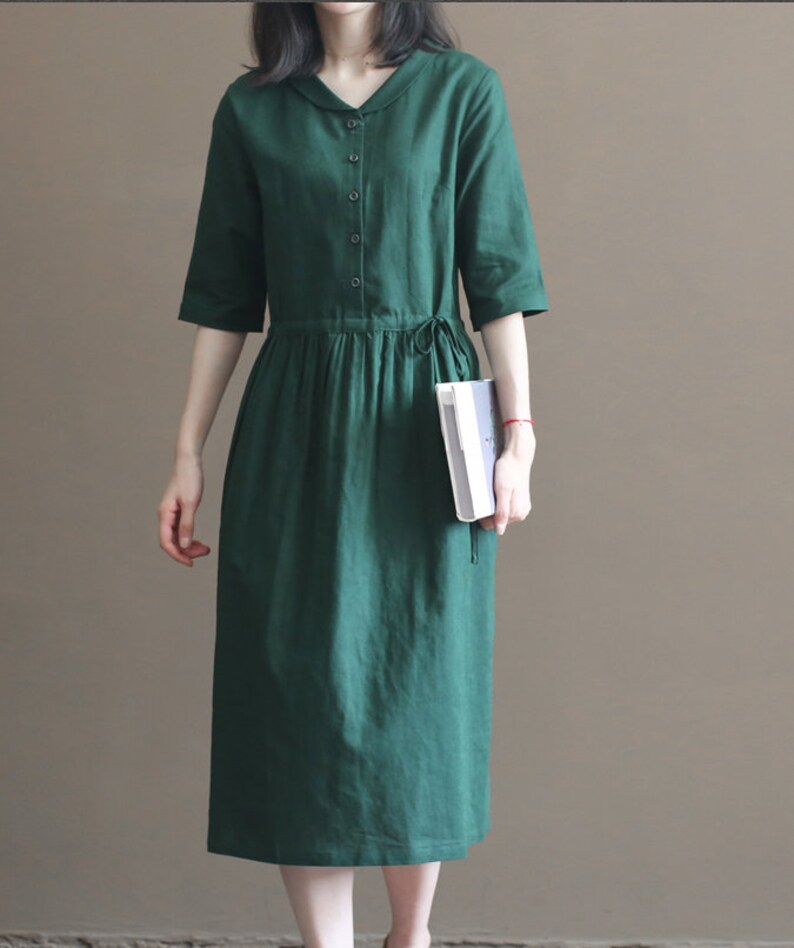 Women's Linen Dress 3/4 Sleeves Fall Dress Linen Clothing - Etsy