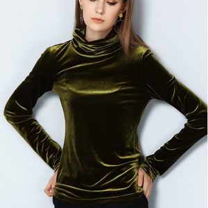 Women Long Sleeves Velvet Top, Velvet Tunic Tops, Casual Blouse, Velvet ...