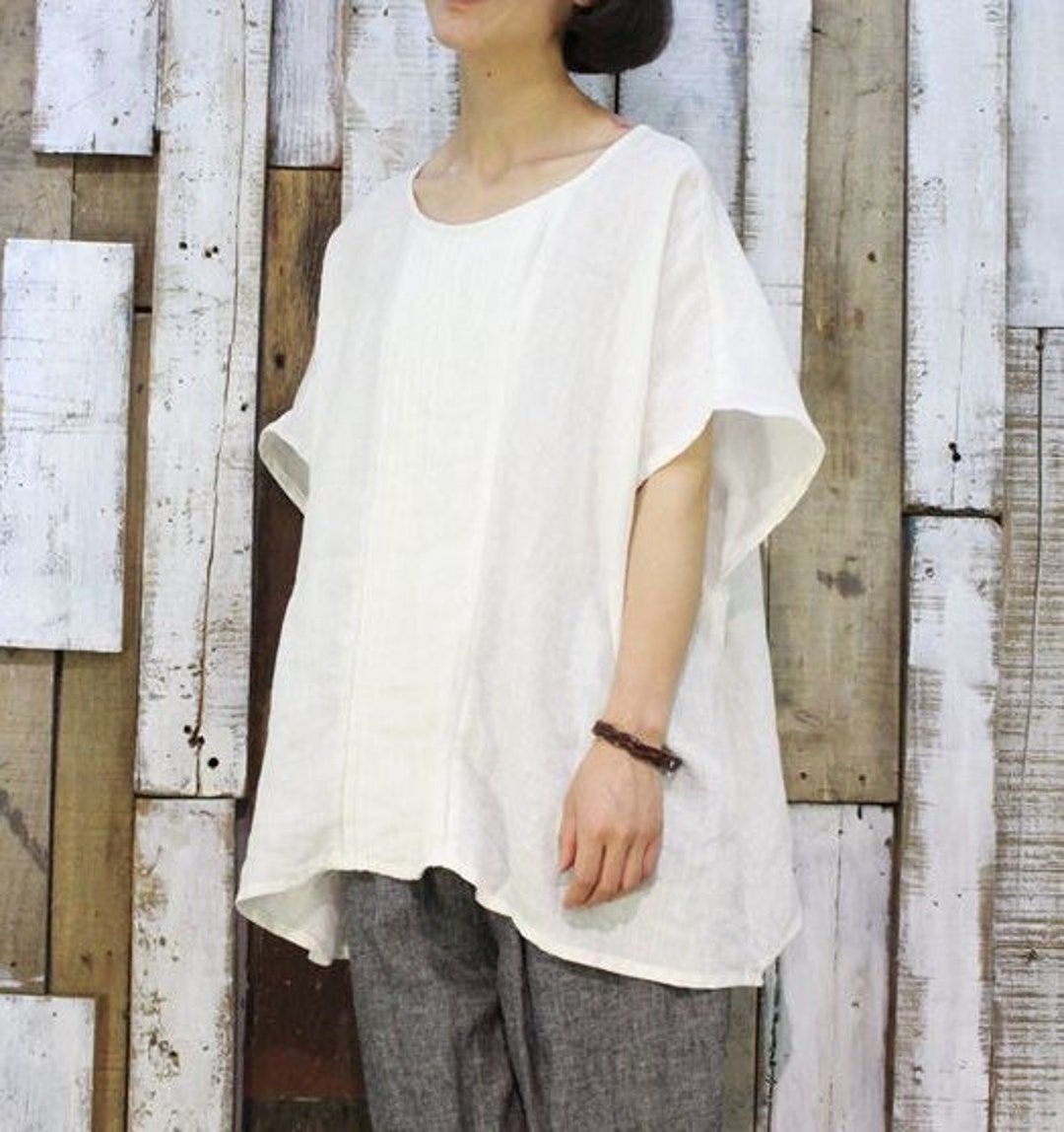 Women Linen Tops , Short Sleeves Shirt, Loose Linen Blouses Top ...