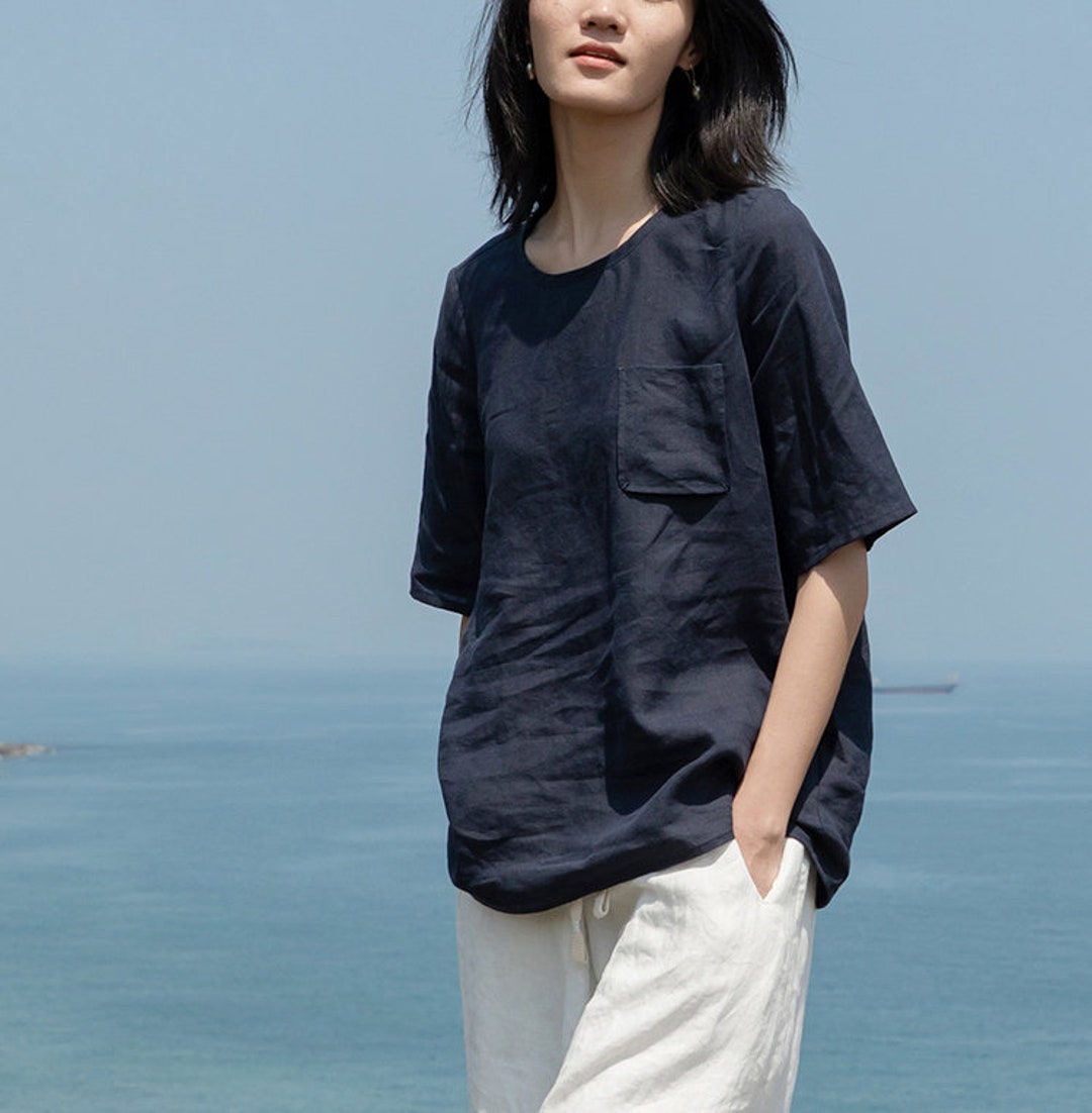 Women's 100% Linen Tops Linen Long Sleeves Tops Loose Summer Linen ...