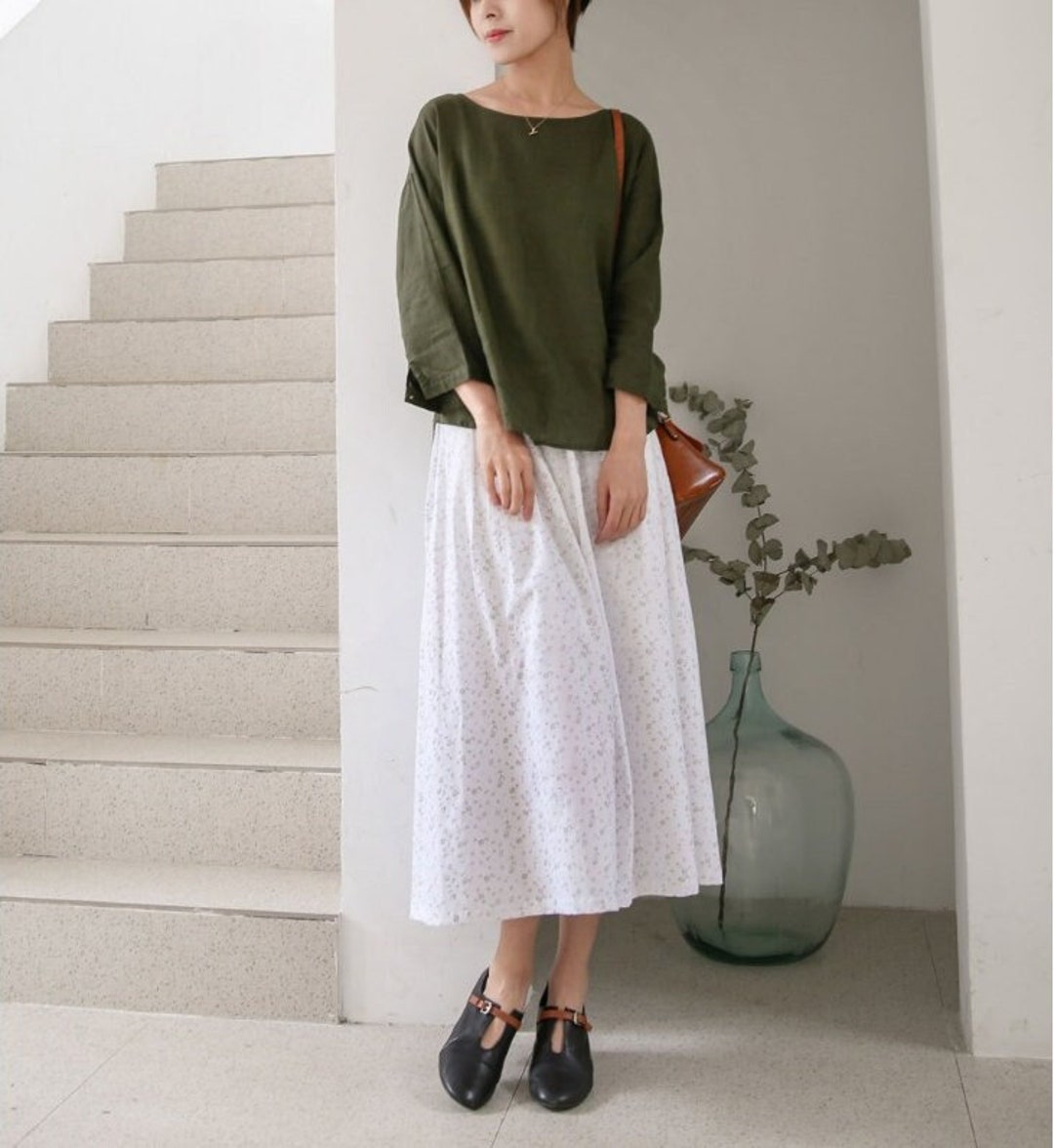 Women's Linen Tops Long Sleeves Crop Tops 100% Linen Loose Summer Linen ...