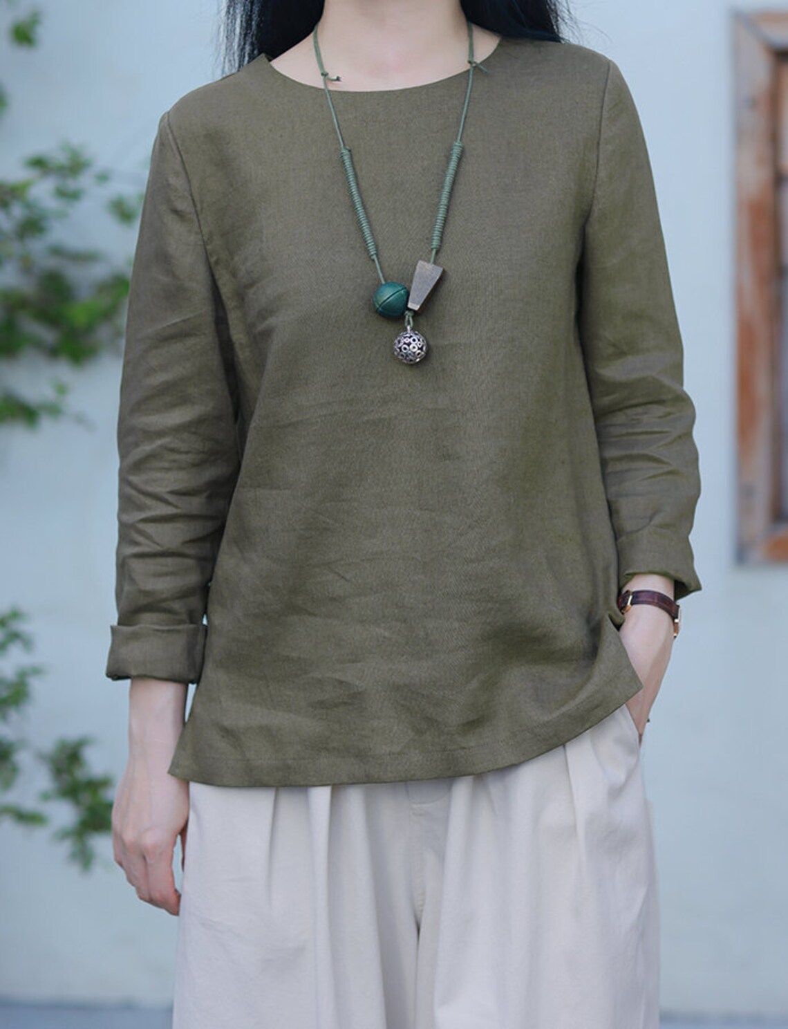 Women's Linen Tops 100% Linen Long Sleeves Tops Loose | Etsy