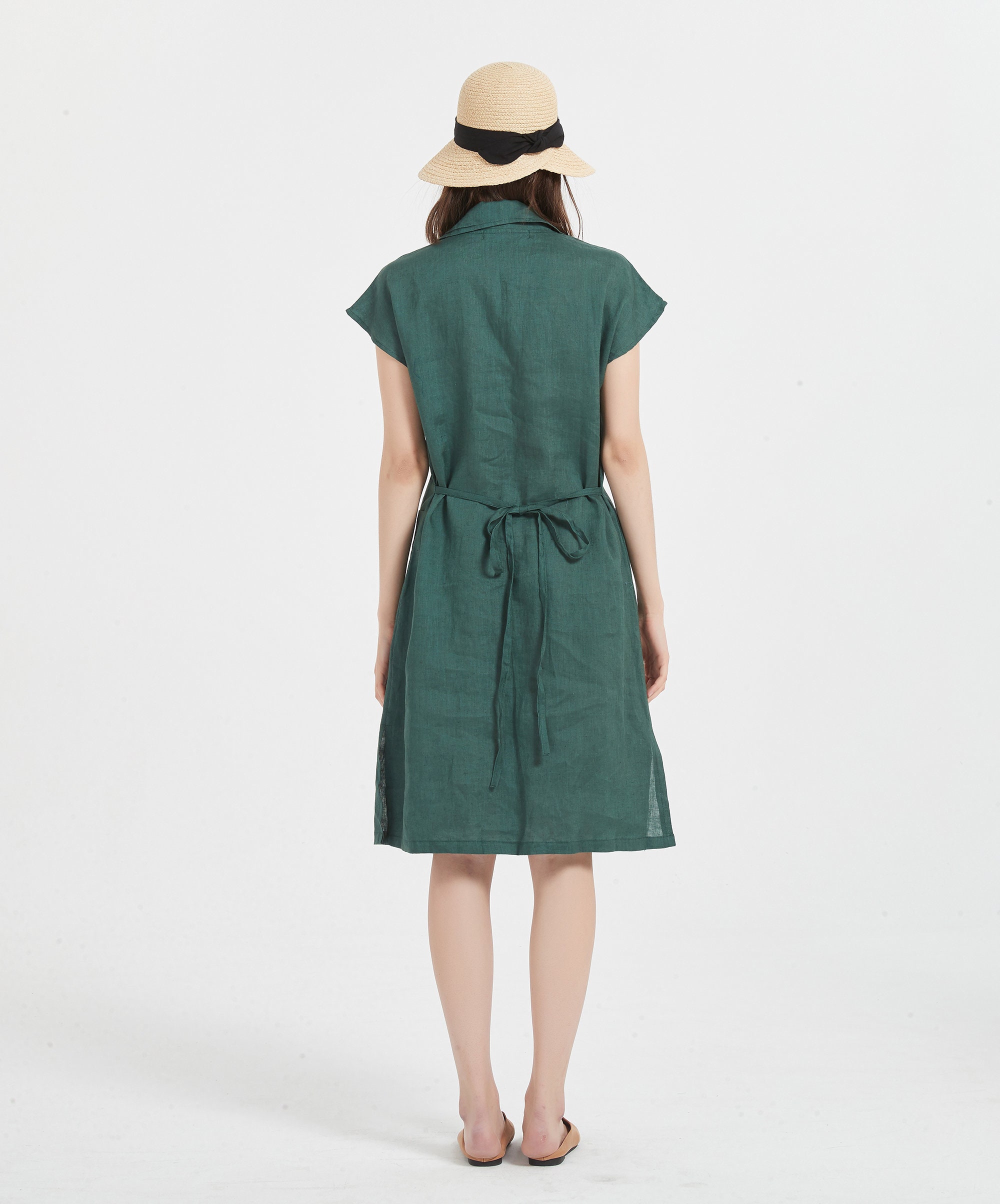 Women's 100% linen dress short sleeve dress linen midi | Etsy